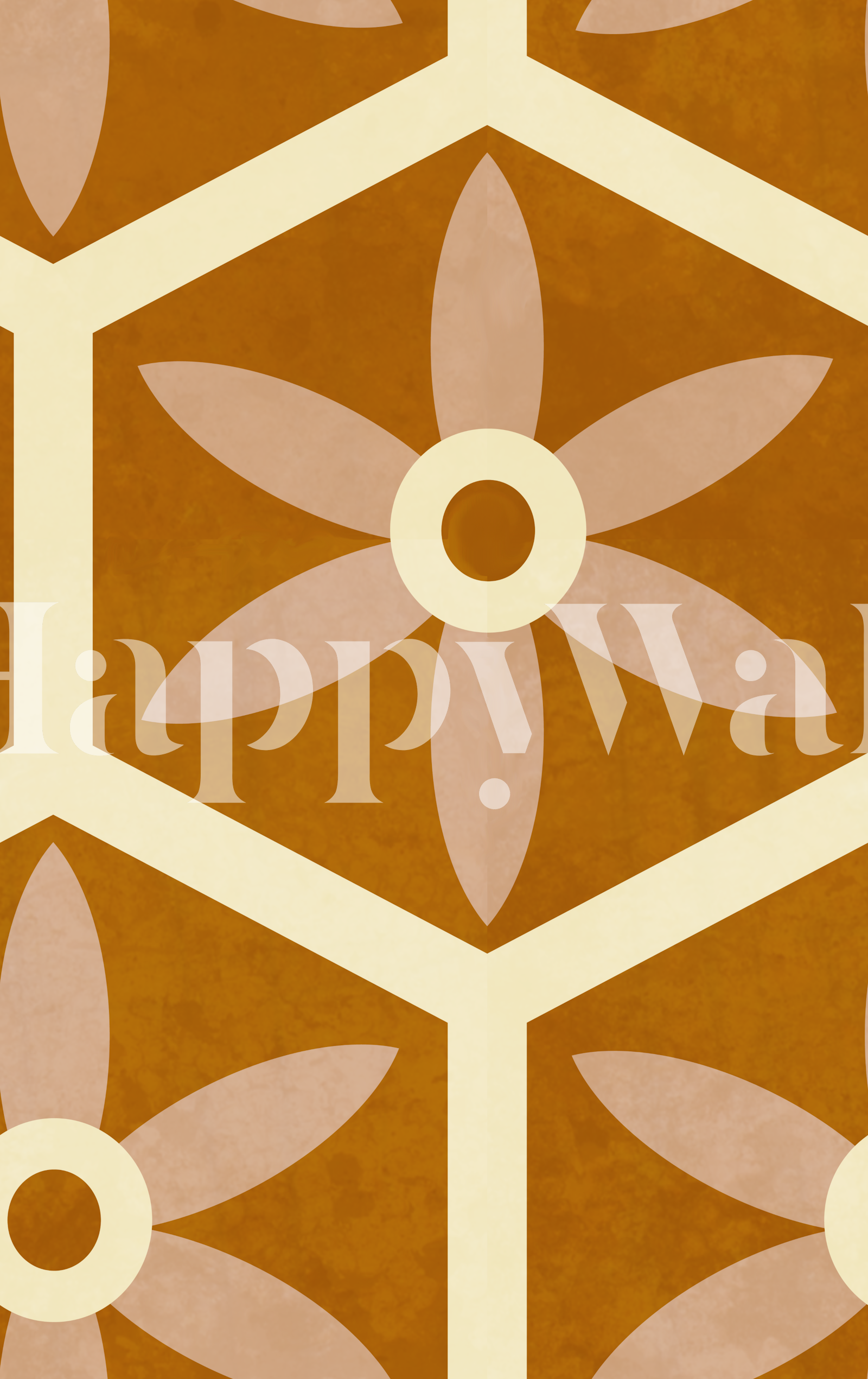 Rustic Floral Hexagon Wallpaper in Rust and Ivory