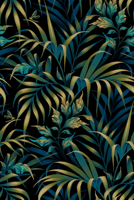 Tropical Green Floral Wallpaper for Living Room