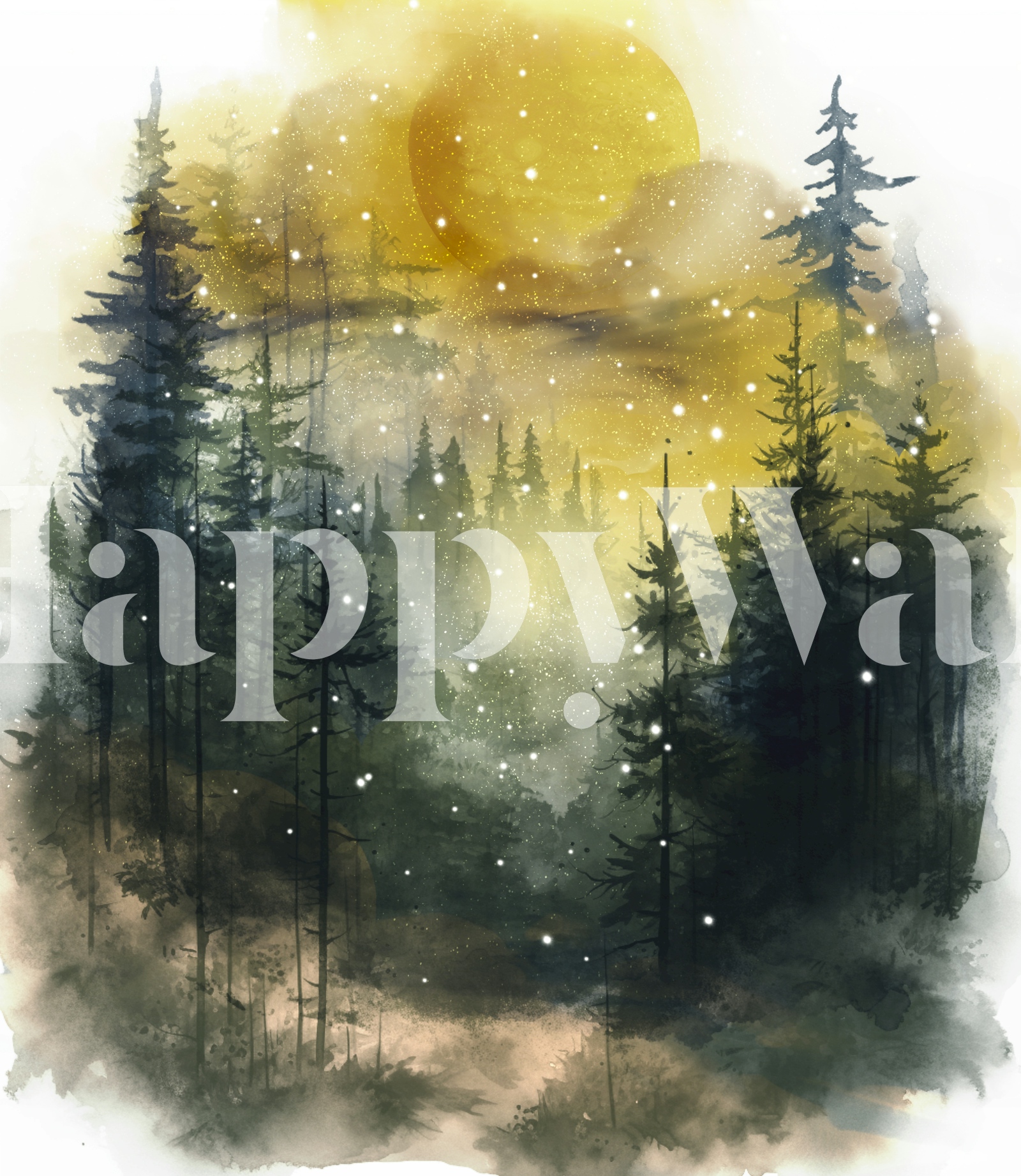 Golden Moonlit Pines Forest Wallpaper