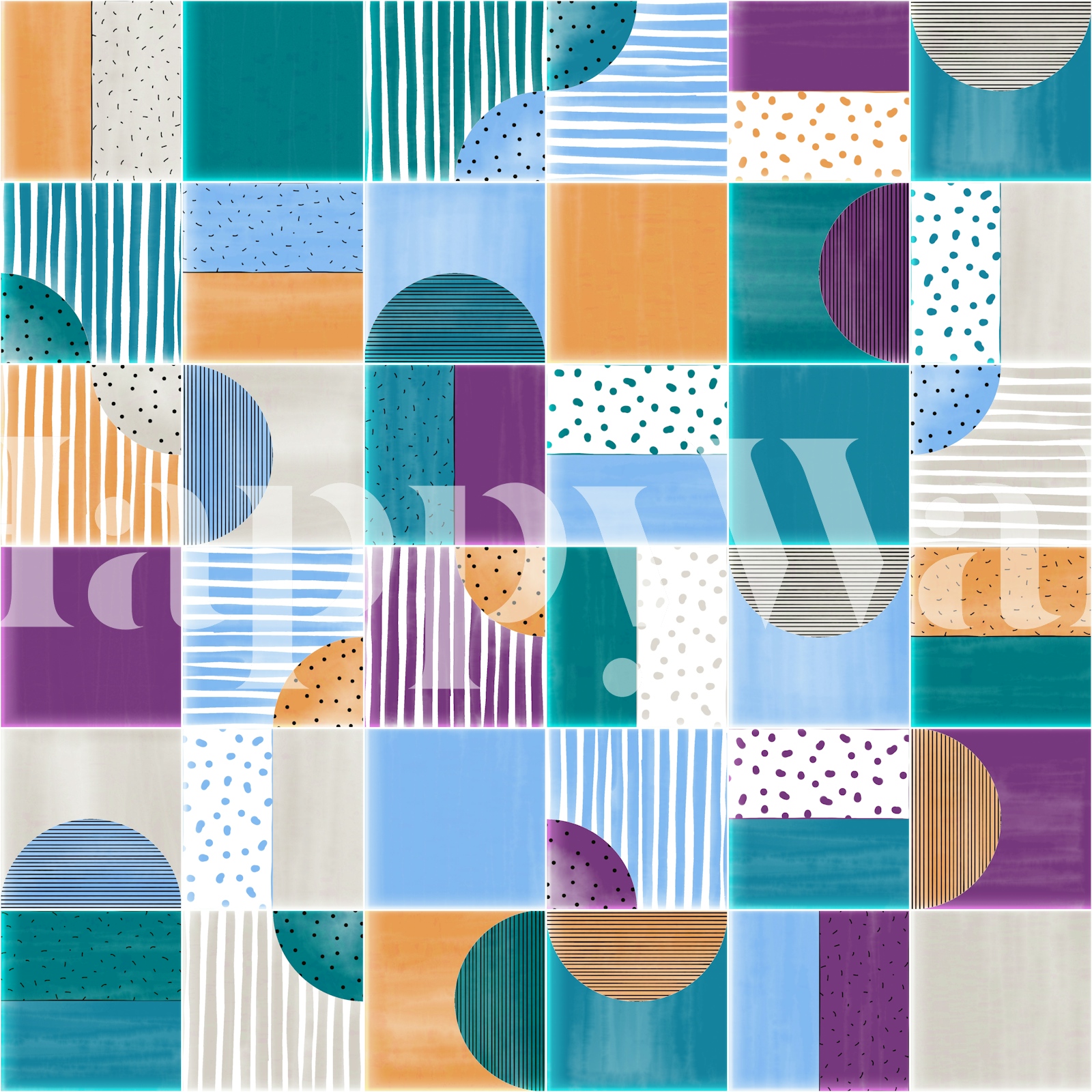 Painted Modern Tiles Wallpaper | happywall.com